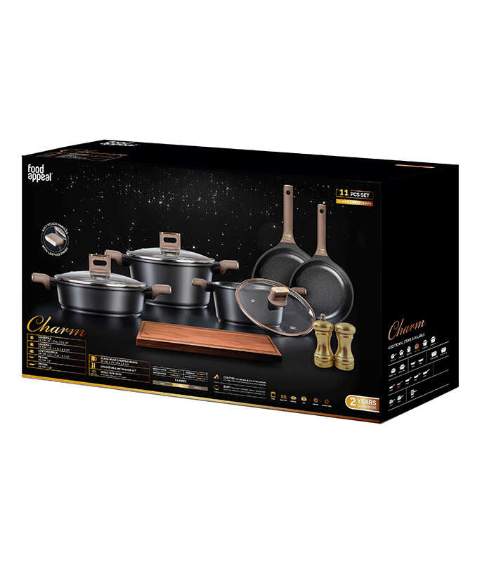 Food Appeal | סט סירים 11 חלקים - CHARM ידיות ''אפקט העור'' צבע חום כהה ...