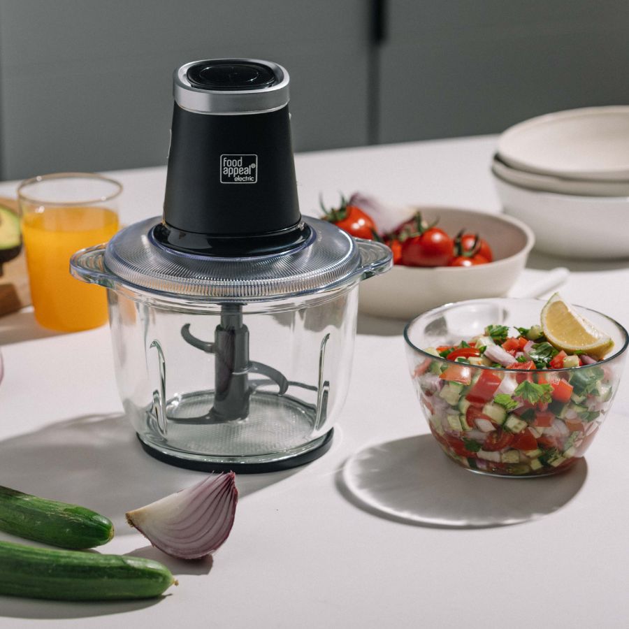 Food Appeal | קוצץ ירקות חשמלי עוצמתי במיוחד 500W, מיכל זכוכית 2 ליטר ...